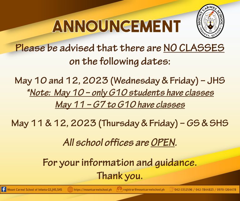 School Announcement Archives - MOUNT CARMEL SCHOOL OF INFANTA